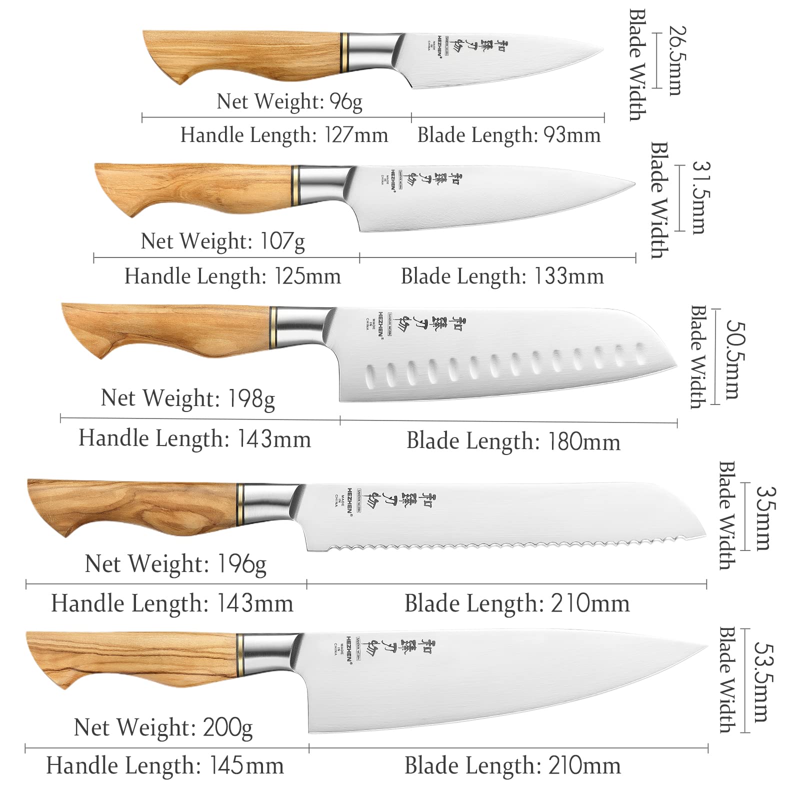 HEZHEN Sweden Sandvik stainless steel knife set Chef Santoku bread vacuum heat treatment 14C28N hand forged kitchen knives cooking tools