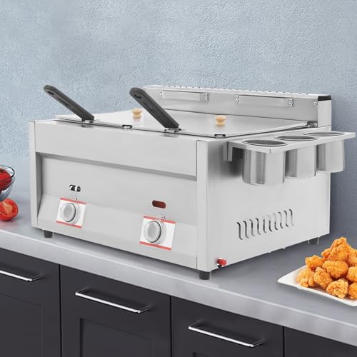 PANEKOLO 10L Commercial Deep Fryer with 2 Baskets and Lid, Countertop Commercial Dual Tank Kitchen Fat Fryer