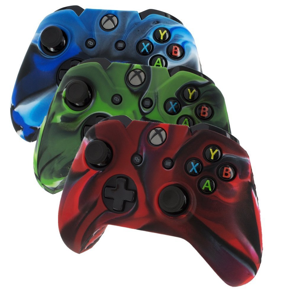 DQDF® 3 Pack Combo Protective Silicone Case for Microsoft Xbox One Controller- Camouflage Red / Blue / Green Color