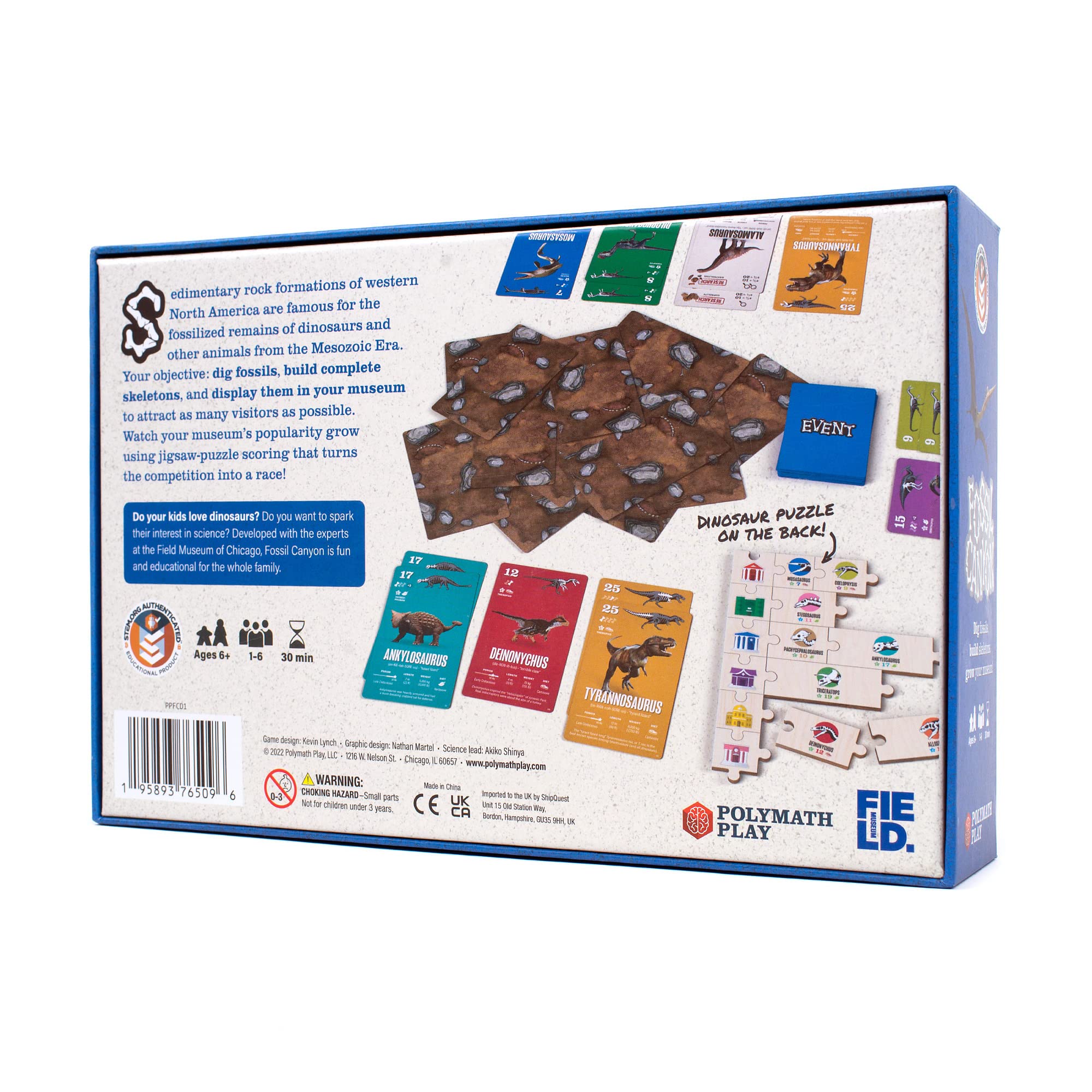 Fossil Canyon Deluxe Edition | Dinosaur Paleontology Family Game | Play Competitively, Cooperatively, or Solo | 1-6 Players, Ages 6 and Up | Field Museum Science Booklet Included