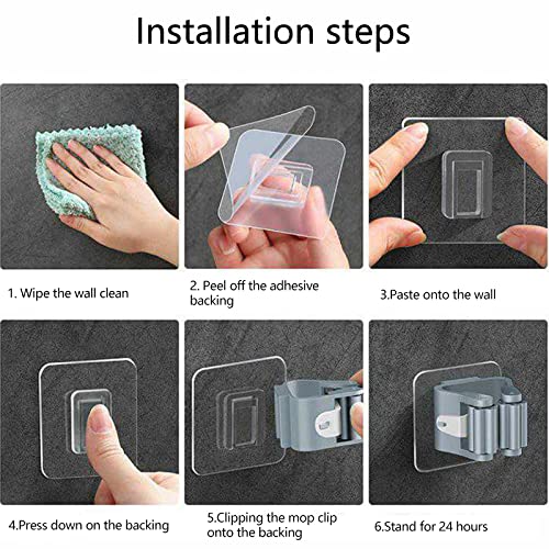 KEEGEE 6 Pieces Broom Holder,Wall Self-Adhesive No Drilling Mop Holder,Self-Adhesive Non-Slip Broom,Rustproof Broom Holder,Durable Broom Organiser for Kitchen, Bathroom, Room, Garden and Garage