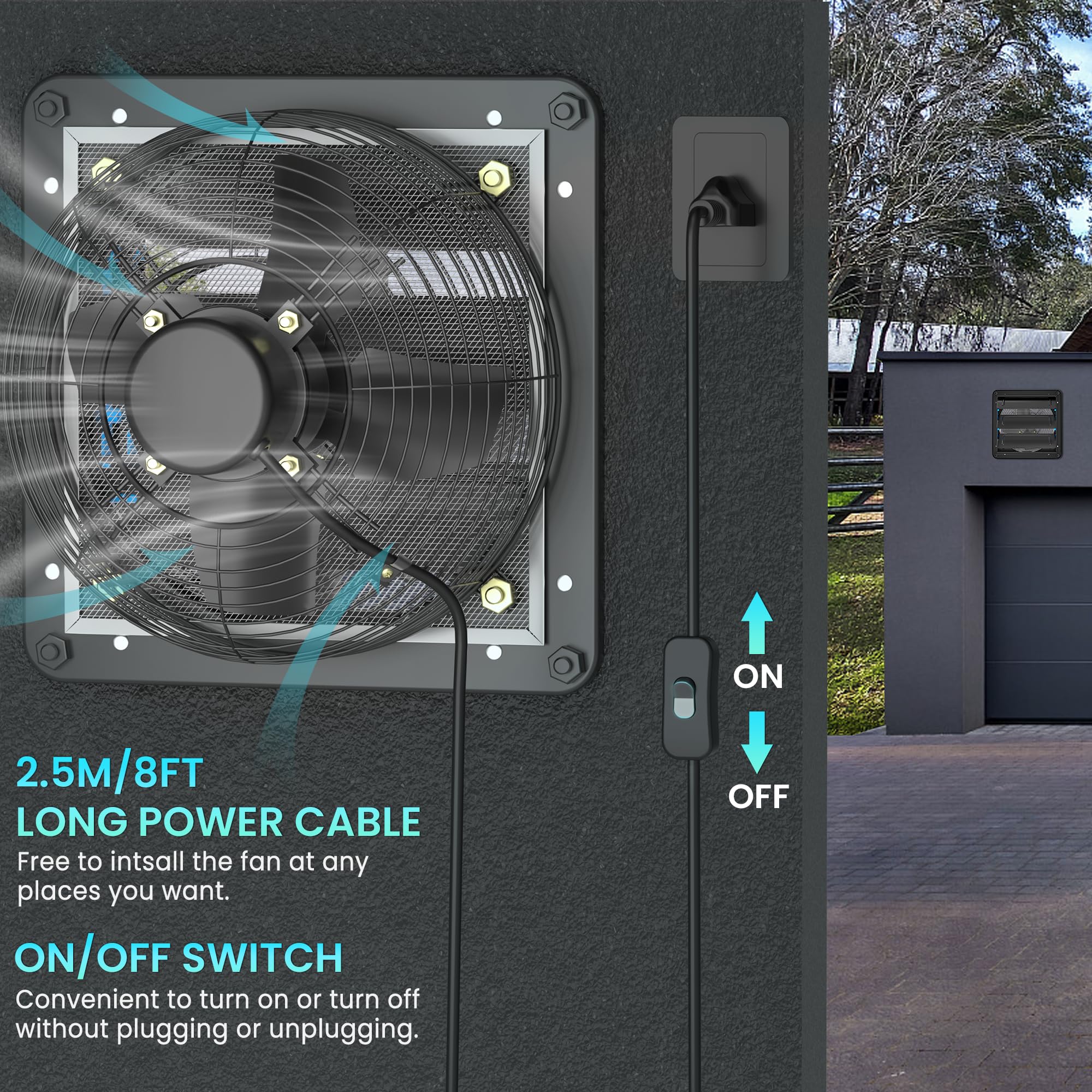 HG Power 10 Inch Shutter Exhaust Fan with Mesh Screen, 647CFM Low Noise Shed Exhaust Fan for Ventilation Use, 10" Silent Wall Mounted Extractor Fan for Basement, Gable, Chicken Coop, Black