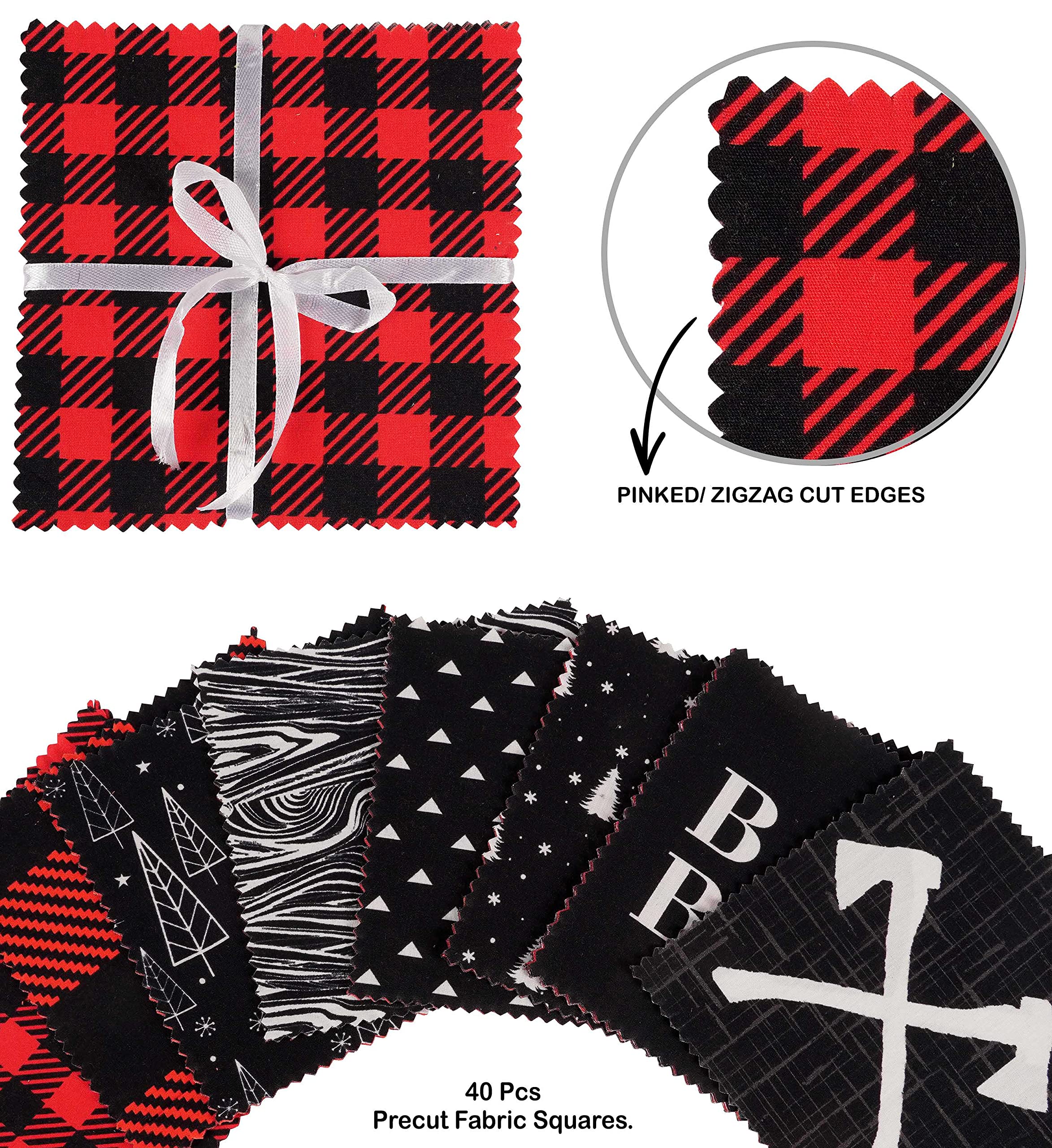 Soimoi Check Print Precut 5-inch Cotton Fabric Quilting Squares Charm Pack DIY Patchwork Sewing Craft- Red