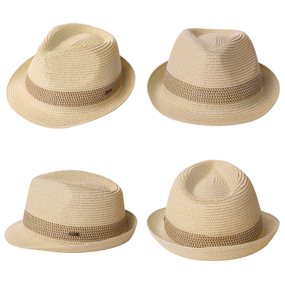 Fancet Extra Large XL Men Women Packable Straw Fedora Panama Sun Summer Beach Derby Hat Cuban Trilby Nature Beige