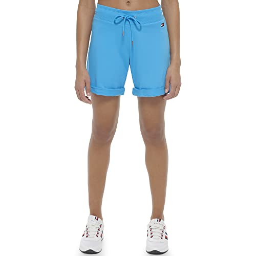Tommy Hilfiger Women's Drawcord Waist Cuffed Comfortable French Terry Short, Atlantic Blue