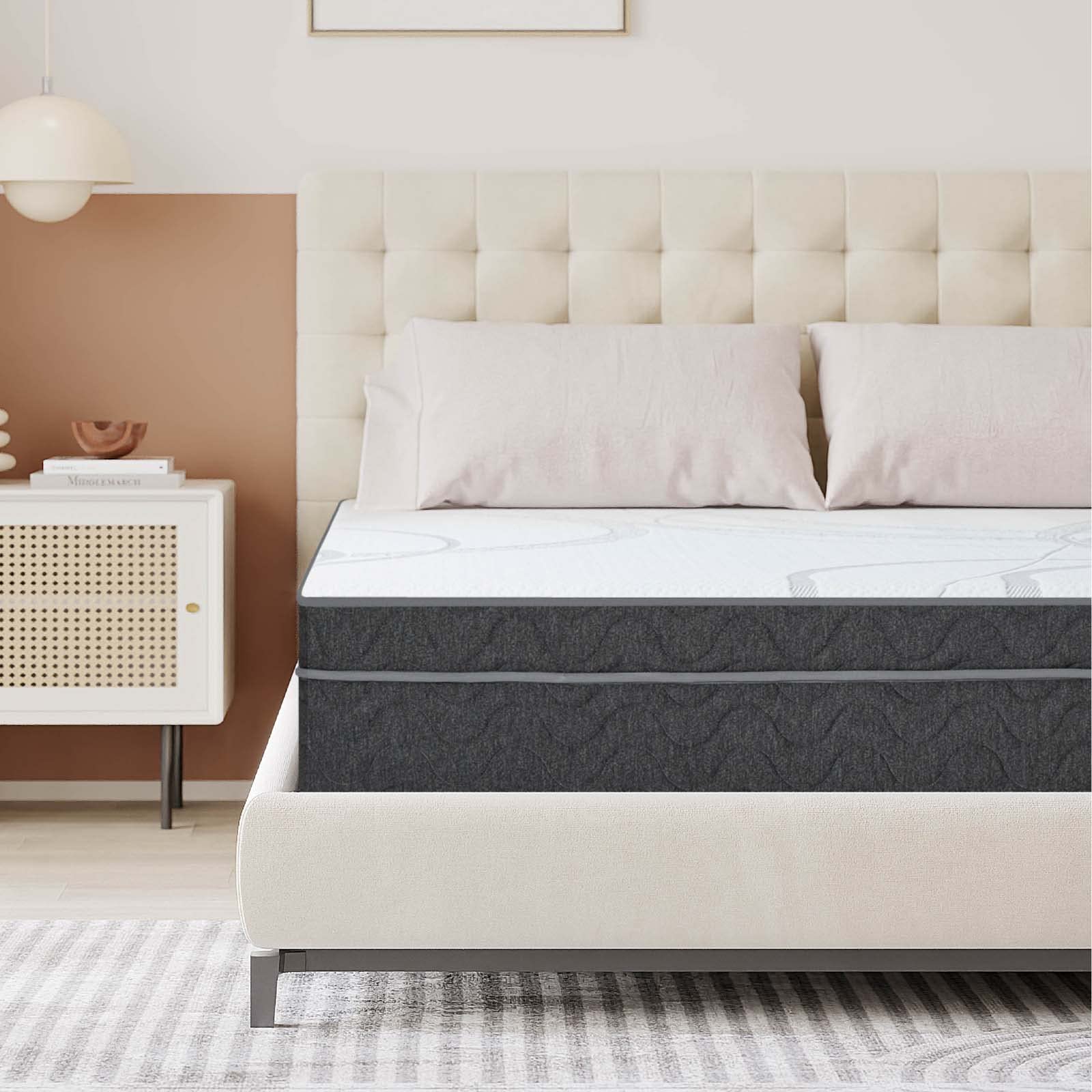 DUNTRKDU Queen Size Mattress, 10 Inch Cooling Gel Memory Foam Hybrid Tea Mattress, Individual Pocket Spring Mattress, Medium Firm Feel, Mattress in a Box, CertiPUR-US Certified (Queen)