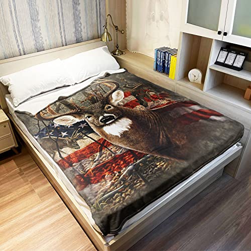 YISUMEI Deer Blanket American Flag Elements Throw Blanket Great Gifts for Boys Adults (50x60 Inches)