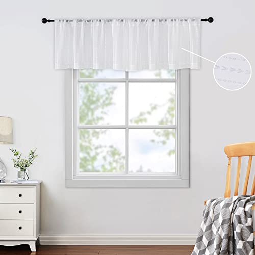 Fragrantex White Valances for Windows 1 Pack Pinstriped Sheer Window Toppers for Bay Window with Arrow Pattern Farmhouse Cafe Small Bathroom Valance Curtains 17" L,Rod Pocket,54" Wx17 Lx1