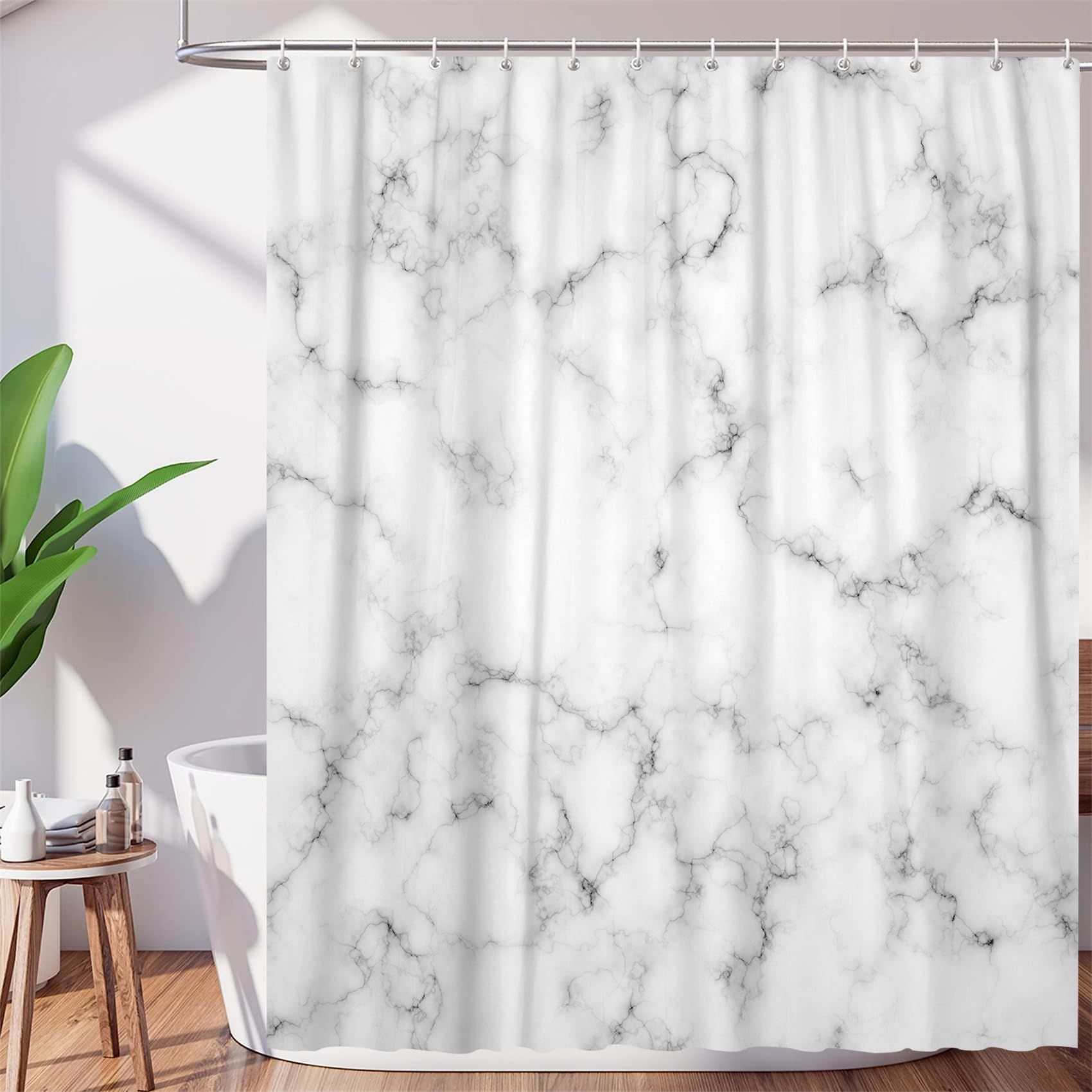 DuriLolly White Marble Shower Curtain 71x71 inch Abstract Gray White Texture Granite Shower Curtains Modern Ombre Cracked Art Bathroom Decor Waterproof Fabric Curtains Set Include Hooks