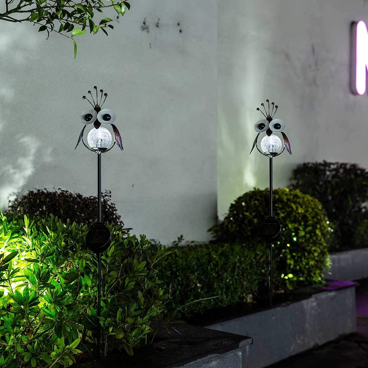 Garden Owl Solar Lights Outdoor Owl Decorative Metal Stakes Lights Crackle Glass Light for Lawn, Yard Art, Pathway, Patio Decor