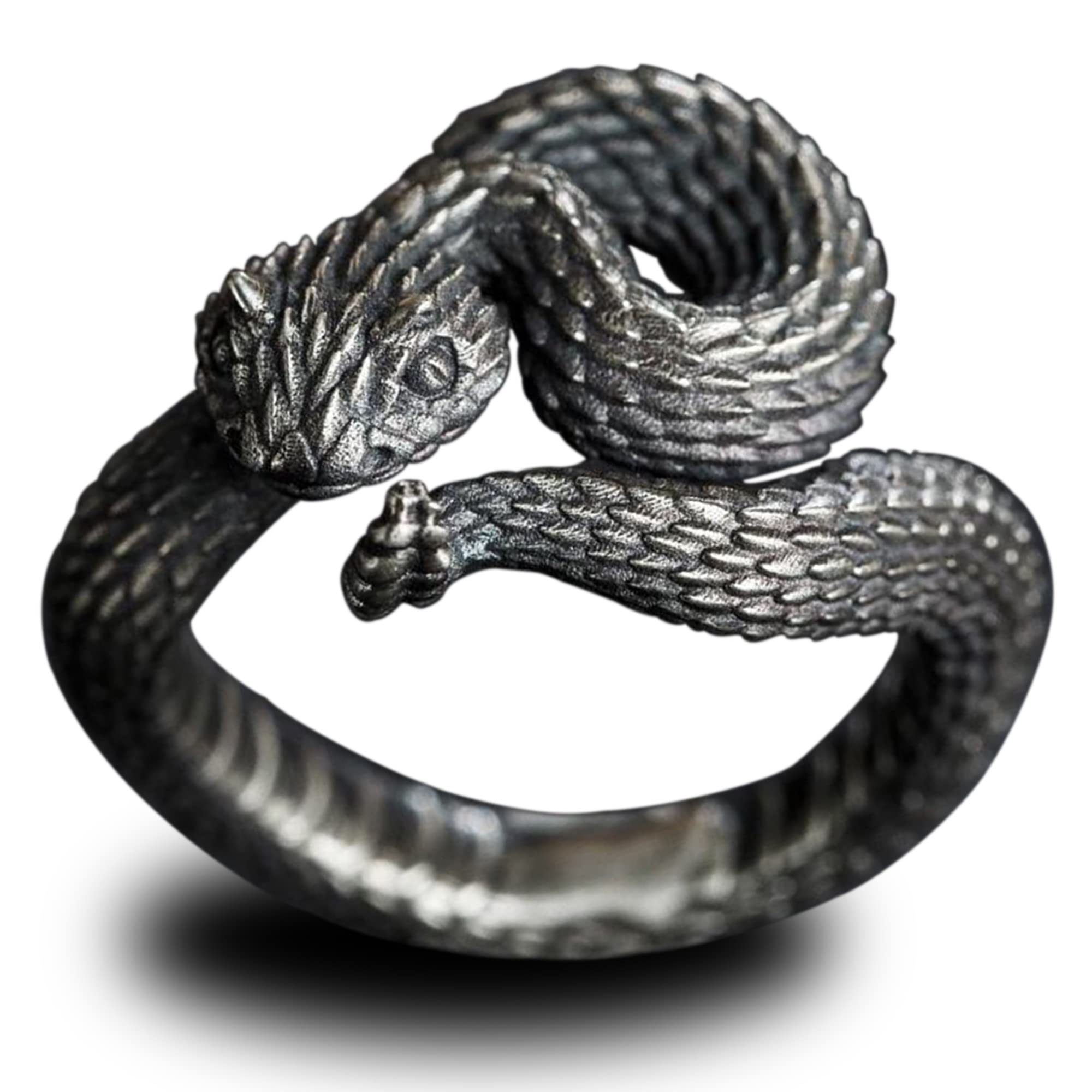 Holgod Snake Ring Adjustable, S925 Sterling Silver Plated Rattlesnake Shaped Jewelry, Handmade Animal Gift for Men Women