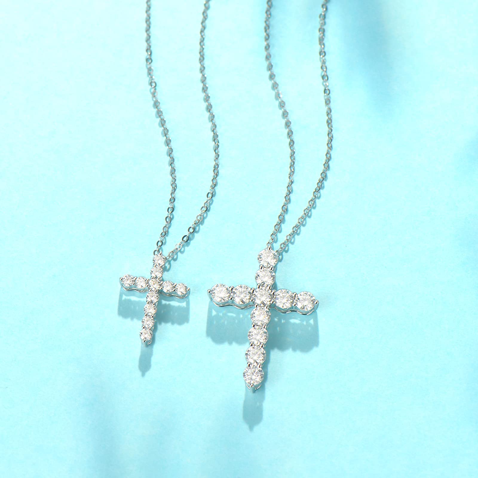 FANCIME 14K Solid White Gold 3 Prong Setting Cross Pendant Necklace with 1 Cttw Carat White Moissanite Gemstone Fine Delicate Jewelry Anniversary Christmas Gift Guide for Her Mom Women