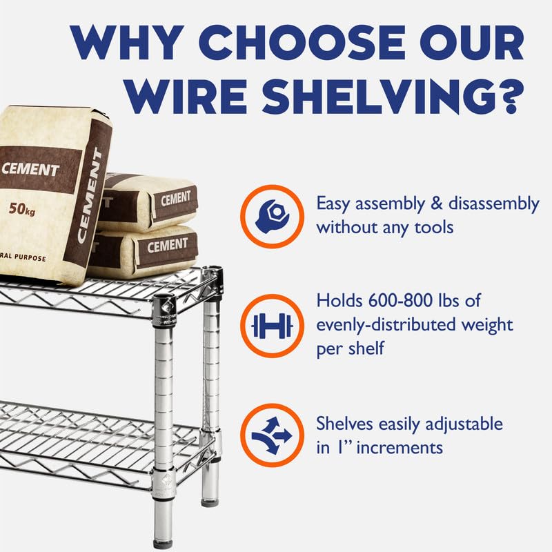 Shelving Inc. 12" d x 24" w x 84" h Chrome Wire Shelving with 6 Tier Shelves, Weight Capacity 800lbs Per Shelf