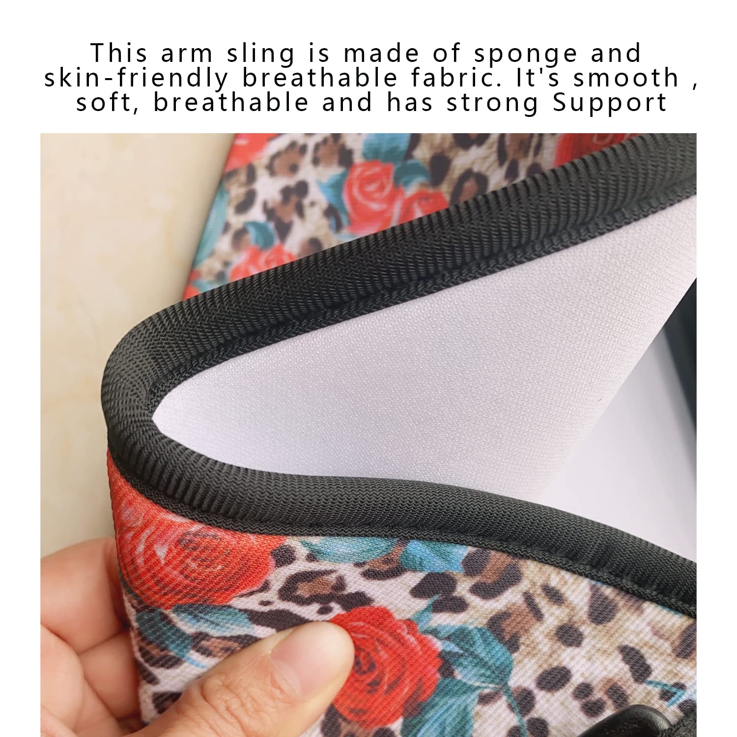 Fotgok Foam Arm Sling Shoulder Sling with Waist Strap Elbow Brace Support Shoulder Immobilizer for Shoulder Injury for Kids, for Broken, Dislocated, Fracture, Red Rose Leopard, Large