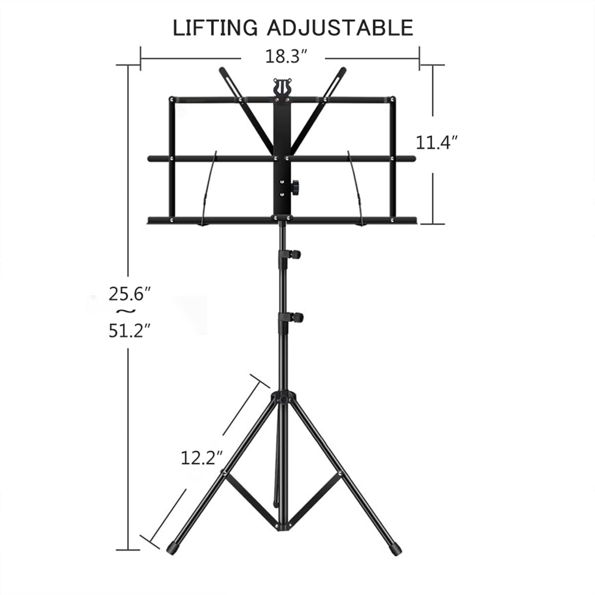 ENNBOM 2-in- 1 Music Stand Portable Folding Sheet Music Stand Adjustable Music Sheet Clip Professional Music Sheet Holder with Carry Bag (Pack of 1)