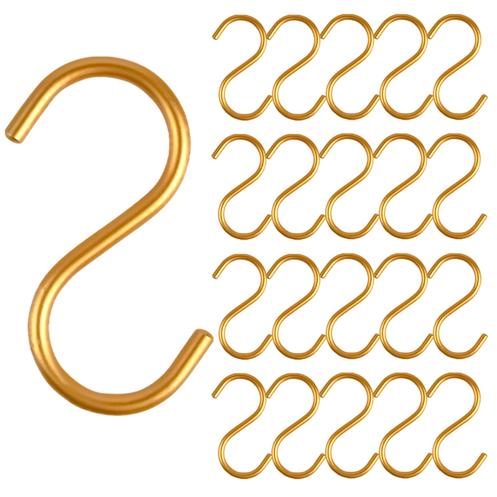Supkiir 30Pcs Gold S Hooks for Hanging, Aluminum Alloy S Shaped Hooks, Heavy Duty Multi-Purpose Storage Brass Hooks for Kitchen Bathroom Closet Hanging Pans Pots Cup Plants Towels Clothes