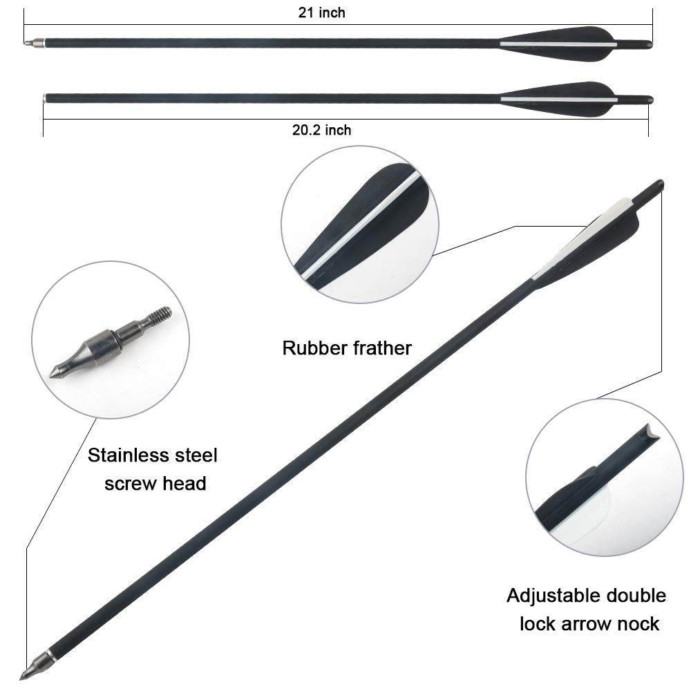 EROCK Carbon Crossbow Bolts Hunting Archery 17inch Carbon Archery Targeting Arrows for Crossbow Training/Hunting Target, 12pcs with Replaceable Arrowhead&Frosted Shaft