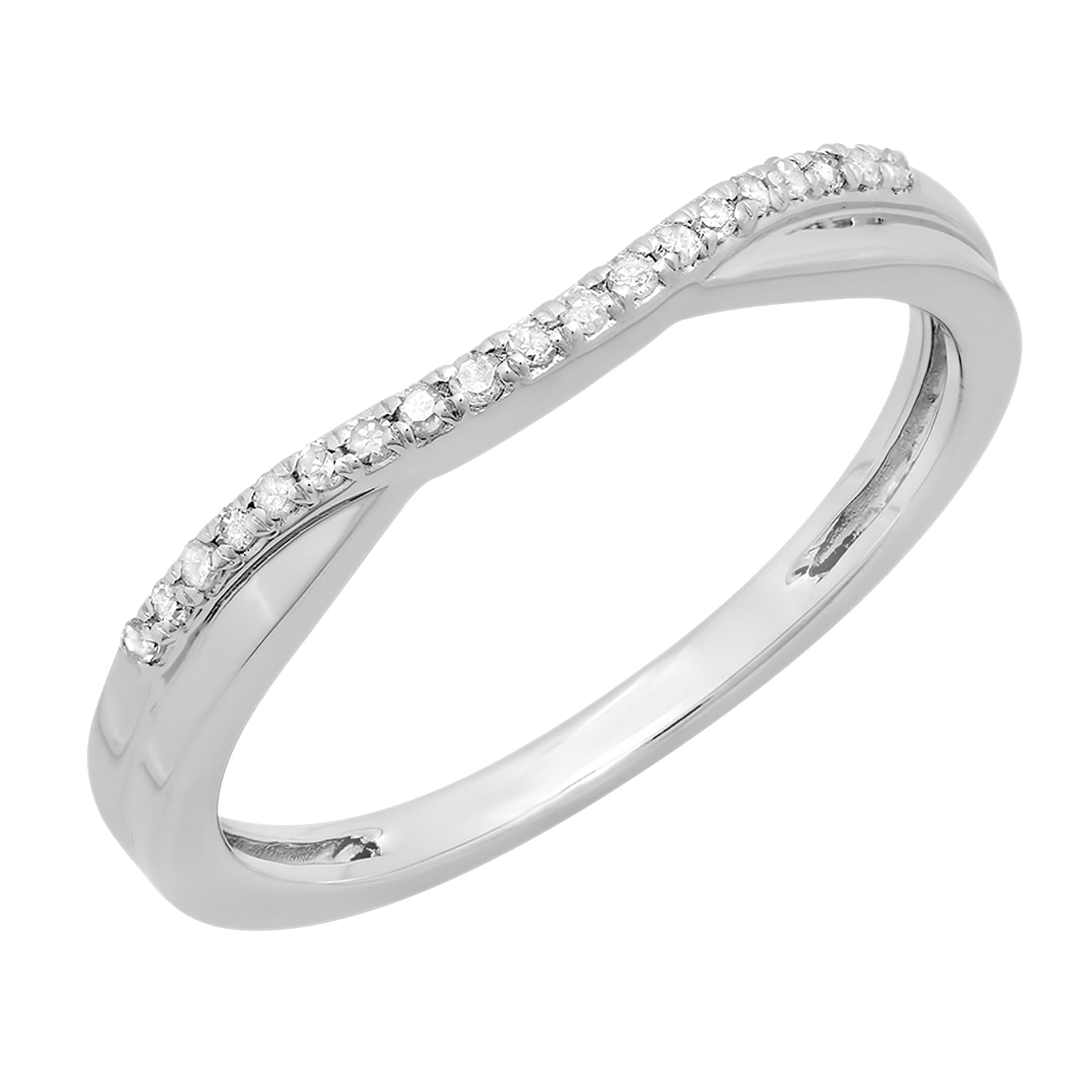 Dazzlingrock Collection 0.11 Carat (ctw) 10K Round Cut White Topaz Ladies Wedding Guard Contour Band, White Gold, Size 6.5