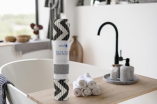 Splash Home Chevron Softee Bath Single Mat Bathtub Mat, Non-Slip Extra-Long Shower Mat with 58 Suction Cups, 36 L x 17 W Inches, Machine Washable, 100% PVC Foam - Black
