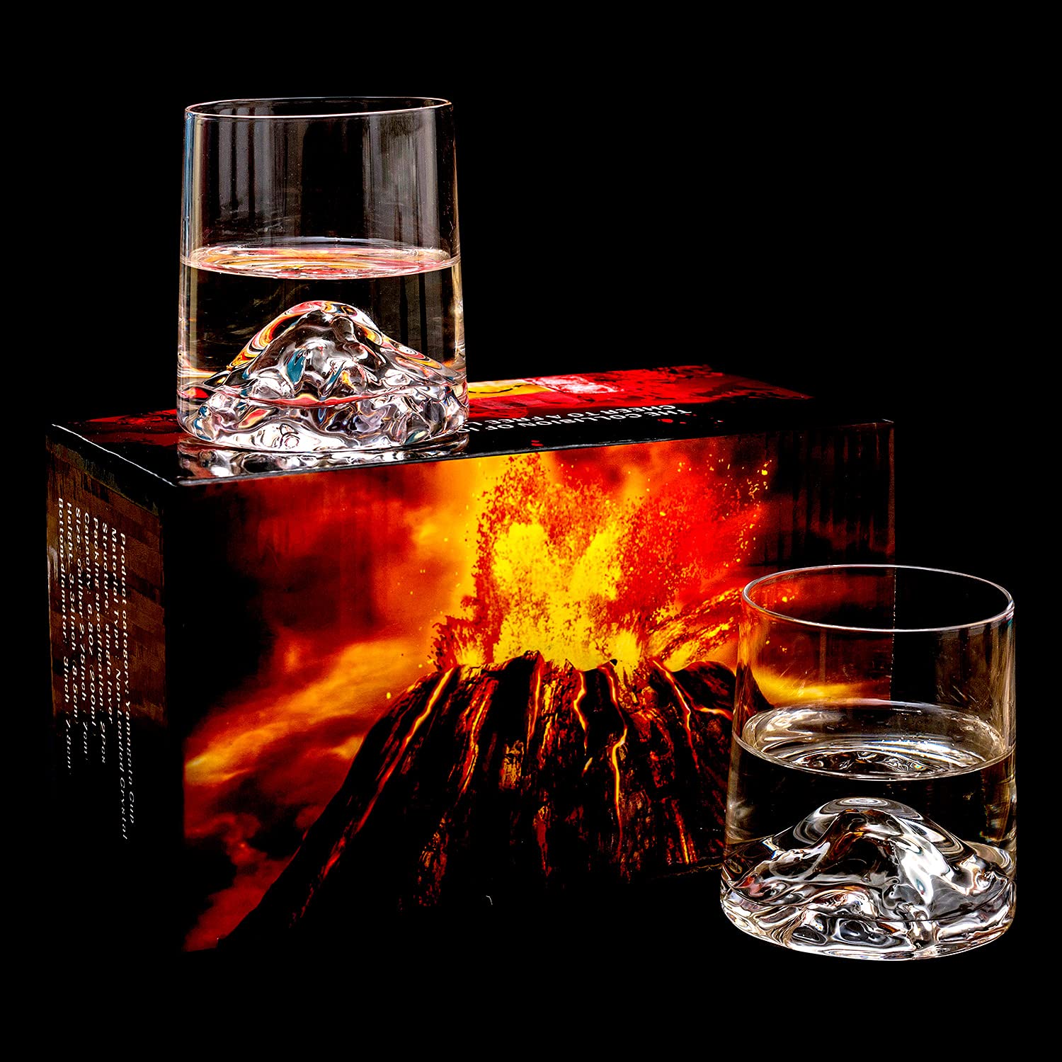 HCYCFY Old Fashioned Whiskey Glasses Set of 2 with Slate Coasters,8.5 oz Mountain Crystal Glass for Drinking Bourbon,Cognac, Scotch, Cocktails, Gift For Men, Dad, Husband, Boyfriend