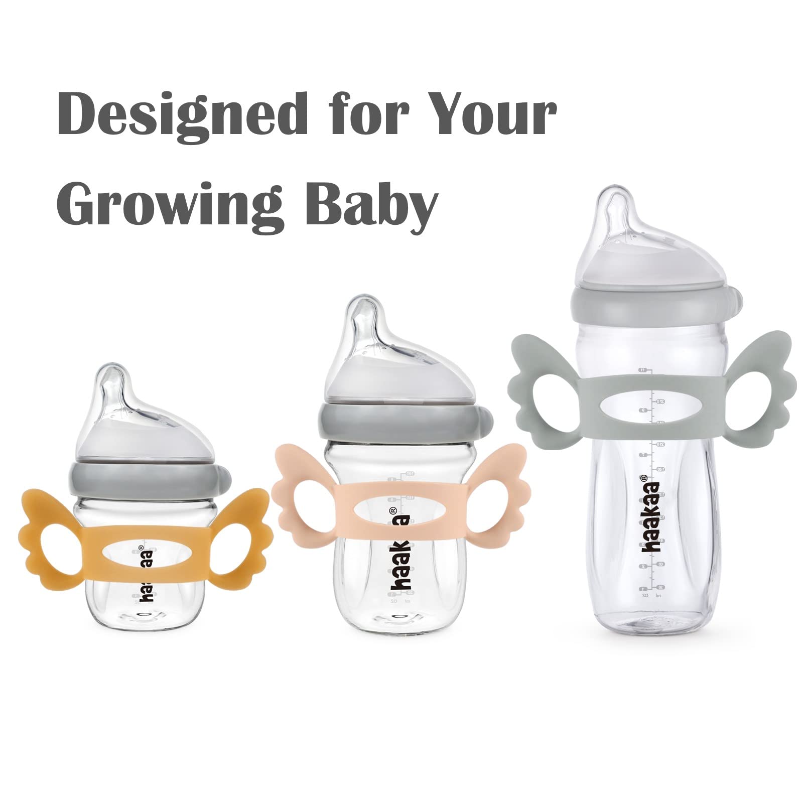 haakaa Gen.3 Natural Glass Baby Bottle Set 4oz & 6oz - Wide Neck Anti-Colic Slow Varibale Flow Nipple, 0M+ 3M+ 6M+ Breastfed Babies