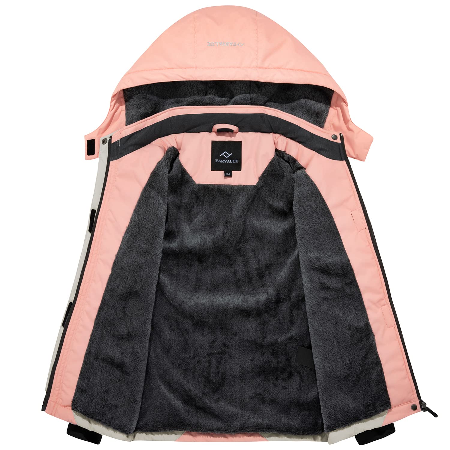 FARVALUE Girls Waterproof Ski Jacket Windproof Winter Coat Warm Snow Coat Outdoor Raincoats with Removable Hood Pink 10-12