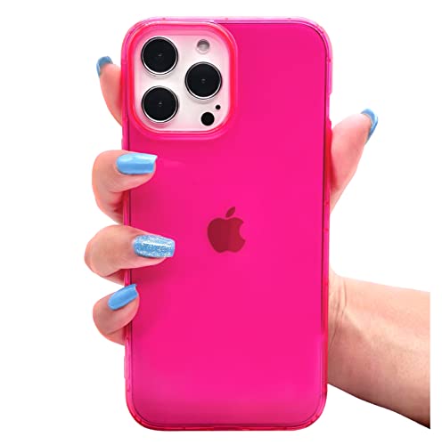 NYCPrimeTech iPhone 13 Pro Case/Slim & Soft Transparent Neon Pink Cover with Bumper Edge for iPhone 13 Pro/Cute Flexible & Stylish Protection // 6.1"(Hot Pink)