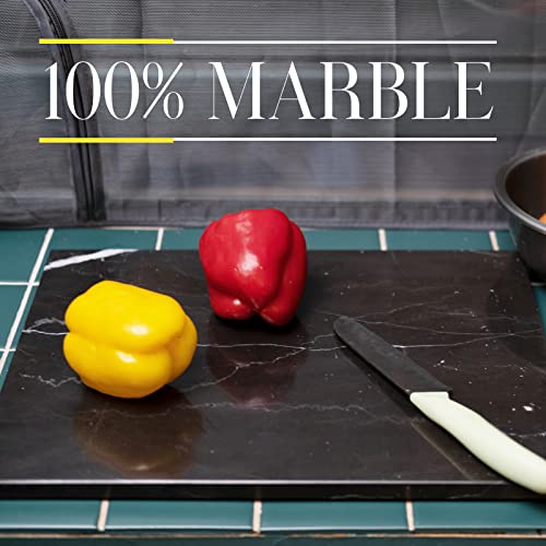 HERFECEAL Marble Cutting Board, Marble Pastry Board Serving Tray Plates for Cheese Rolling Dough, Non-Stick Marble Slab with Non-Slip Rubber Feet for Cake Display, Black 12"x16"