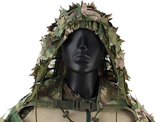 ROCOTACTICAL Sniper Ghillie Viper Hood with 3D Laser-Cut Leaves, Tactical Ghillie Suit Foundation for Wargame, Hunting, Airsoft, Sniper Coat, CP Multicam