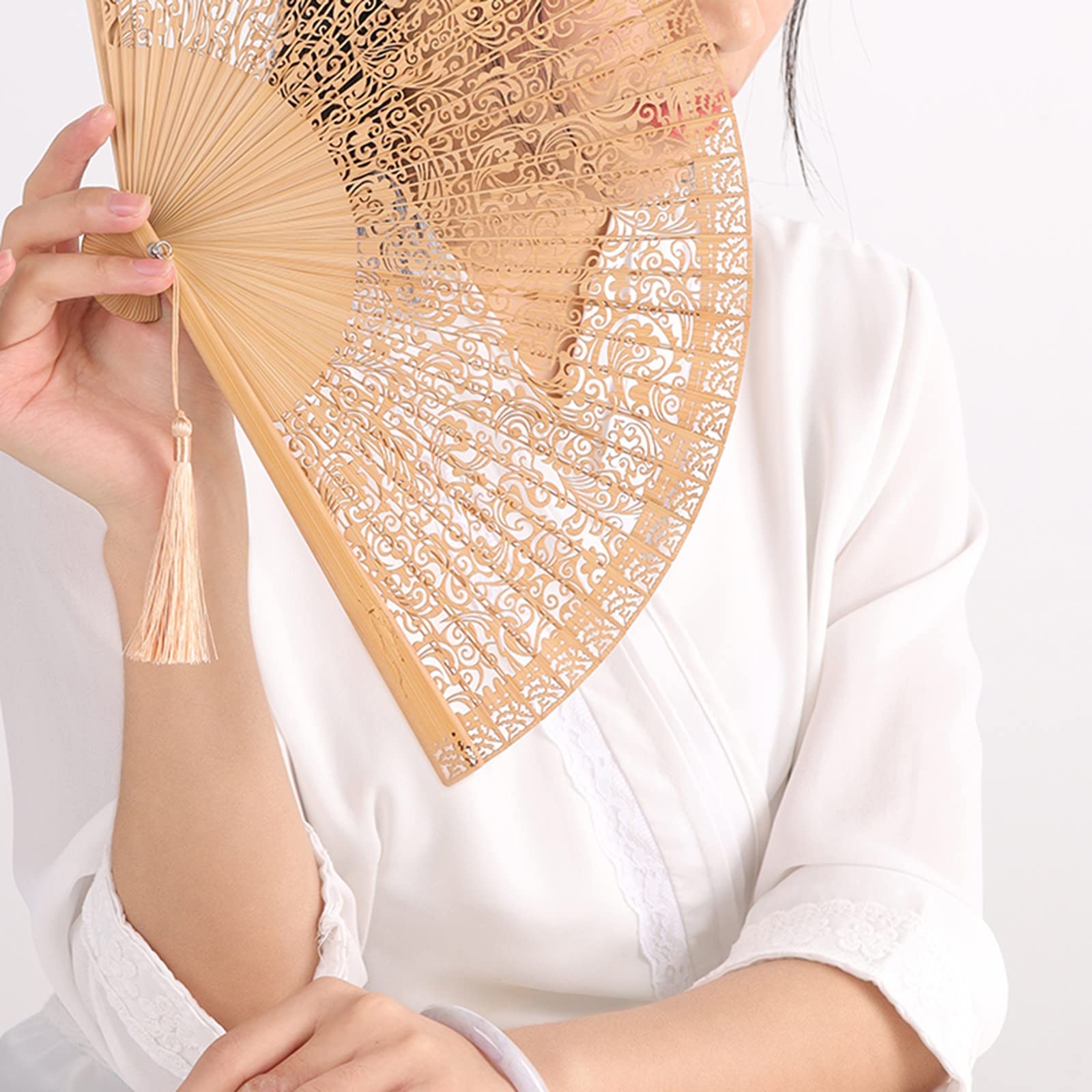 ERTUO Handmade Art Mini Small Group Fan Round Fan Summer Bamboo Fan Paper Round Hanfu Fan Literary Gift