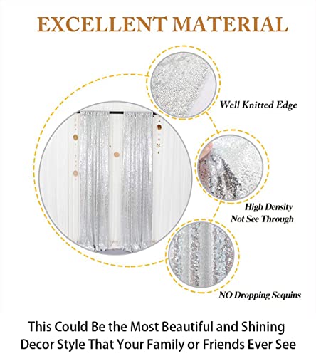Sparkle Backdrop Curtain Silver 2 Panels Set Sequin Photo Backdrop 2FTx8FT Sequin Backdrop Curtain Pack of 2-1220S