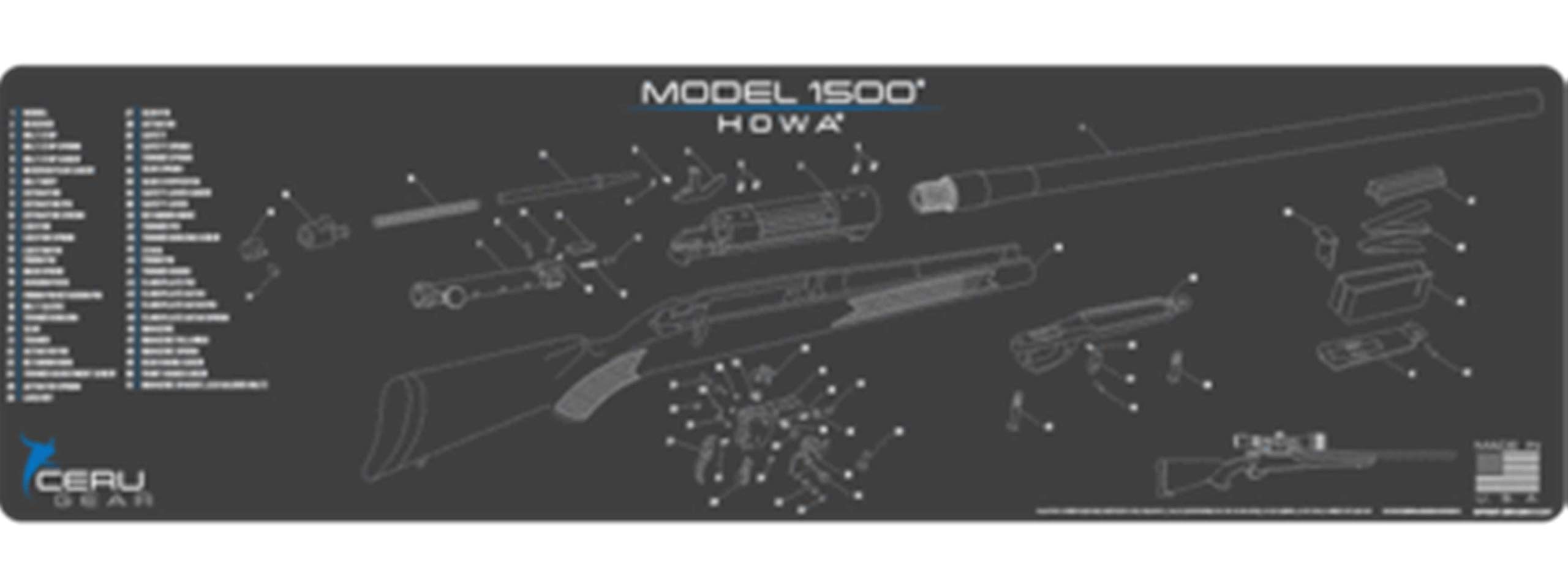 EDOG 1500 Gun Cleaning Mat - Schematic (Exploded View) XXL 14 X 48 Compatible with Howa 1500 Push Fed Rifle 3 mm Padded Pad Protects Your Firearm Magazines Bench Table Surfaces Oil Resistant