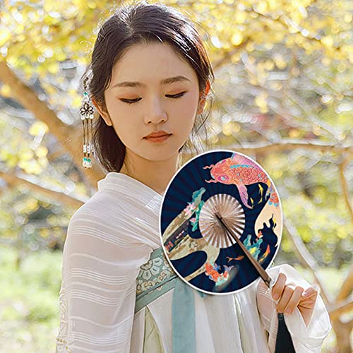 ERTUO Windmill fan Chinese style round fan hand-held folding fan bamboo round fan koi