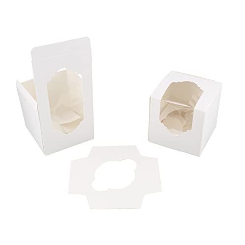 Spec101 Mini Cupcake Holders - 50 Pk Individual Cupcake Boxes with Inserts, 2.5 Inch To Go Cupcake Containers, White