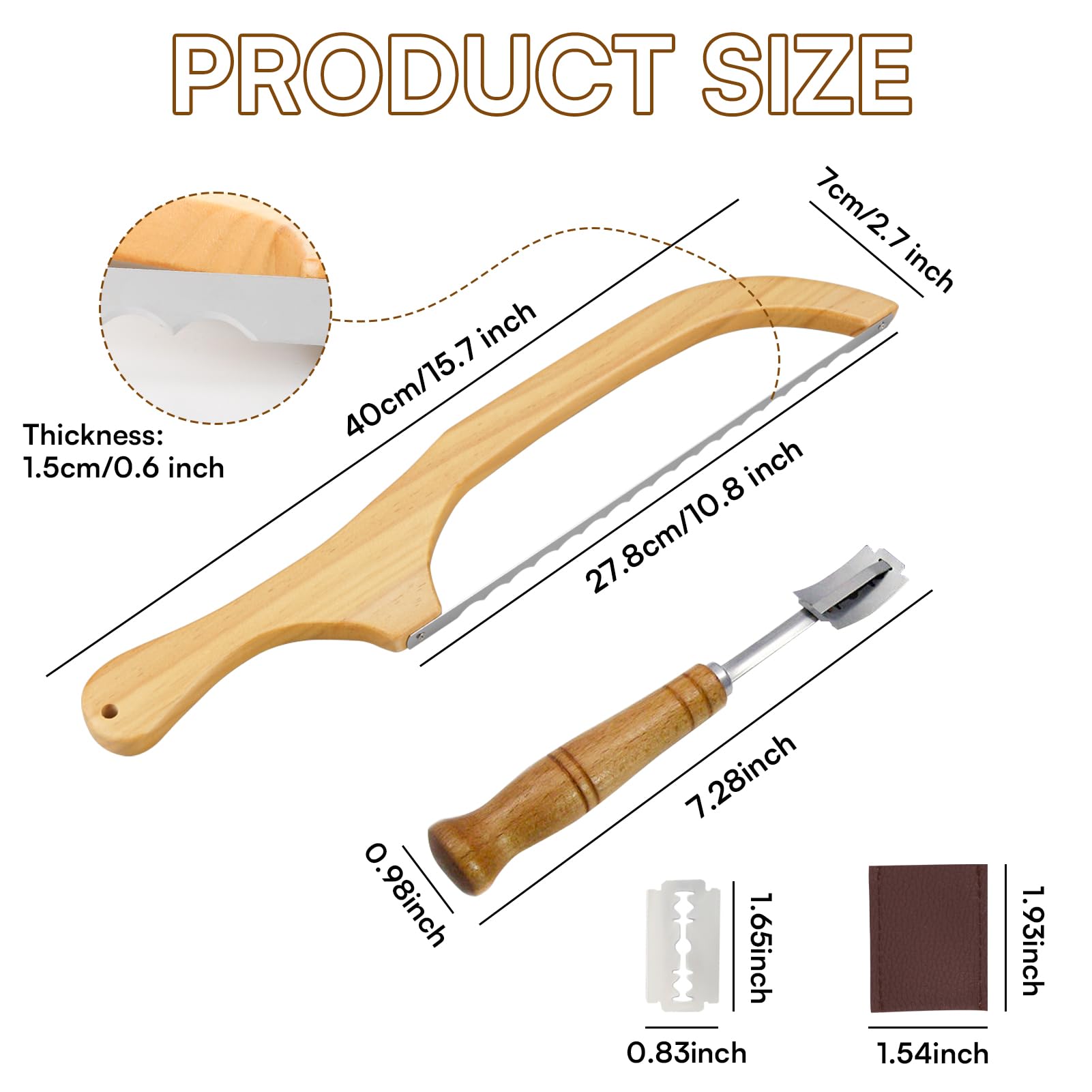 LOVLLE Bread Knife for Homemade Bread- Wooden Bread Bow Knifes sourdough Serrated Cutter Used for slicing bread include a dough whisk, scoring knife for bread baking