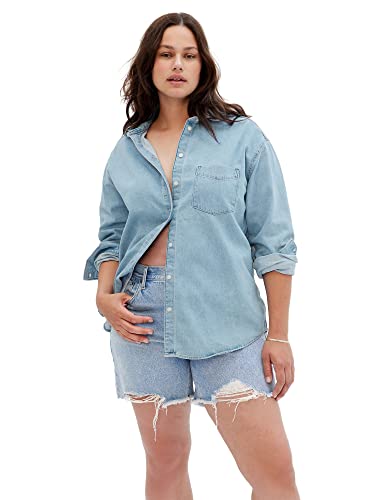 GAP Womens Big Button Down Shirt, Light Wash, X-Large US