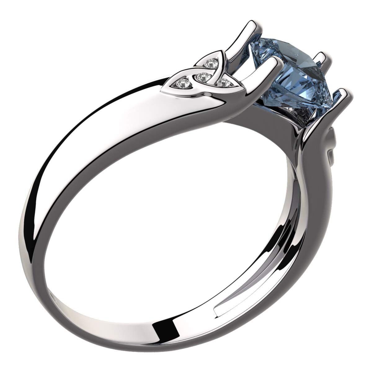 GWG Women's Rings Gift Sterling Silver Celtic Ring Aquamarine Sea Blue Zircon Square Stone and Trinity Knots Adorned with Crystals - 6 for Women