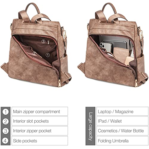 FOXLOVER Backpack Purse for Women Large Womens Backpack Leather Travel Backpack Fashion Backpack Purse Designer Ladies Shoulder Bags(Brown B)