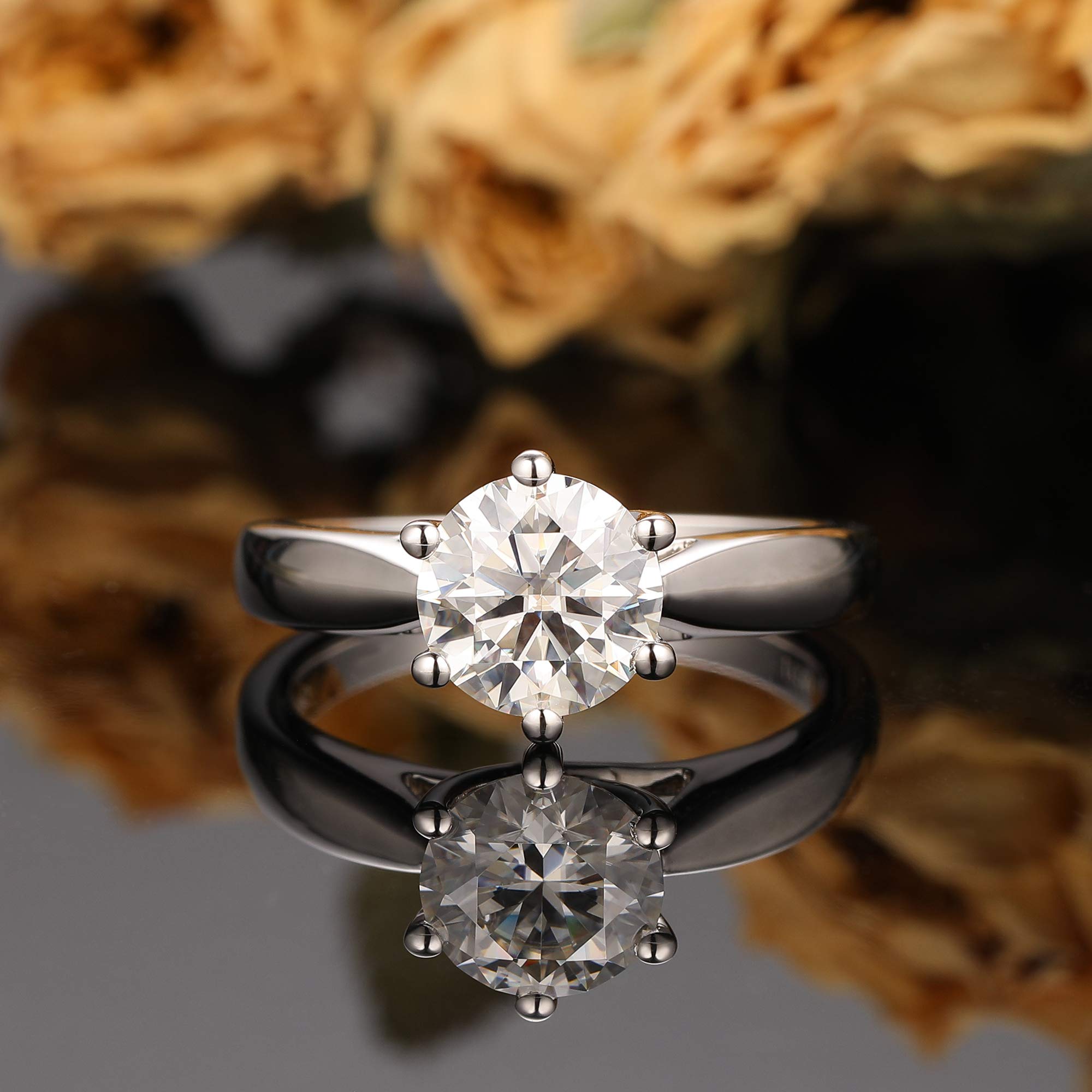 Esdomera Solitaire 6 Prongs 2.00ct Round Cut 8mm Moissanite Women's Engagement Ring in Platinum Plated Sterling Silver Proposal Ring (5.5)