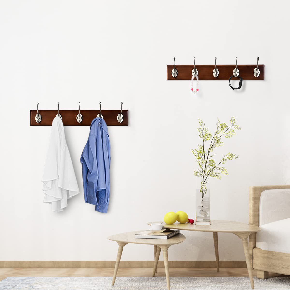 JYL HOME Wall Mount Bamboo Coat Rack, 17 Inch 5 Double Hooks, Pink and Gold