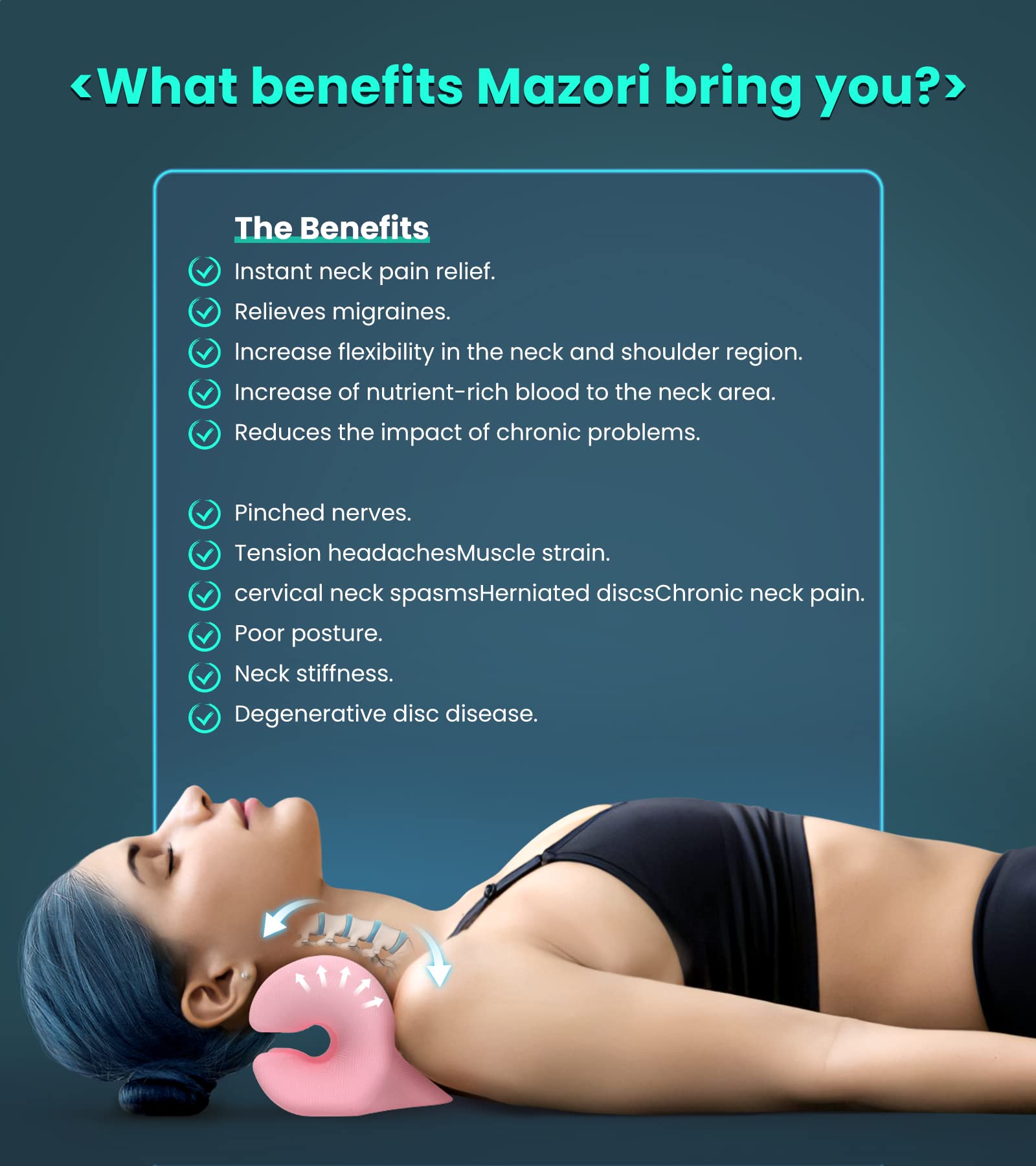 Mazori Odorless Neck Stretcher for Neck Pain Relief 2 Modes, Neck Cervical Traction Device Pillow for Spine Alignment, Chiropractic Neck and Shoulder Relaxer for TMJ Headache Muscle Tension
