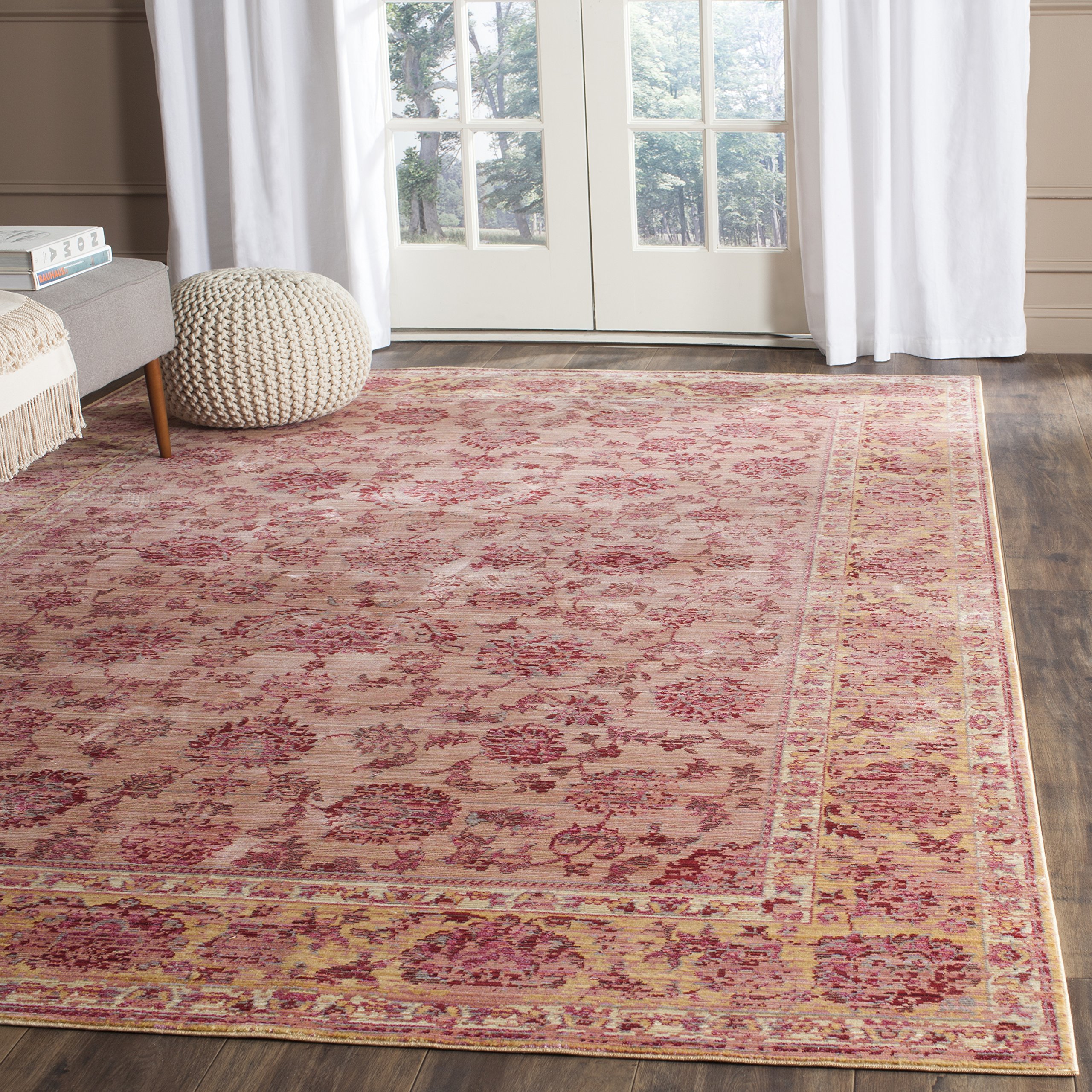 SAFAVIEH Valencia Collection Area Rug - 8' x 10', Pink & Multi, Vintage Boho Chic Distressed Design, Non-Shedding & Easy Care, Ideal for High Traffic Areas in Living Room, Bedroom (VAL113H)