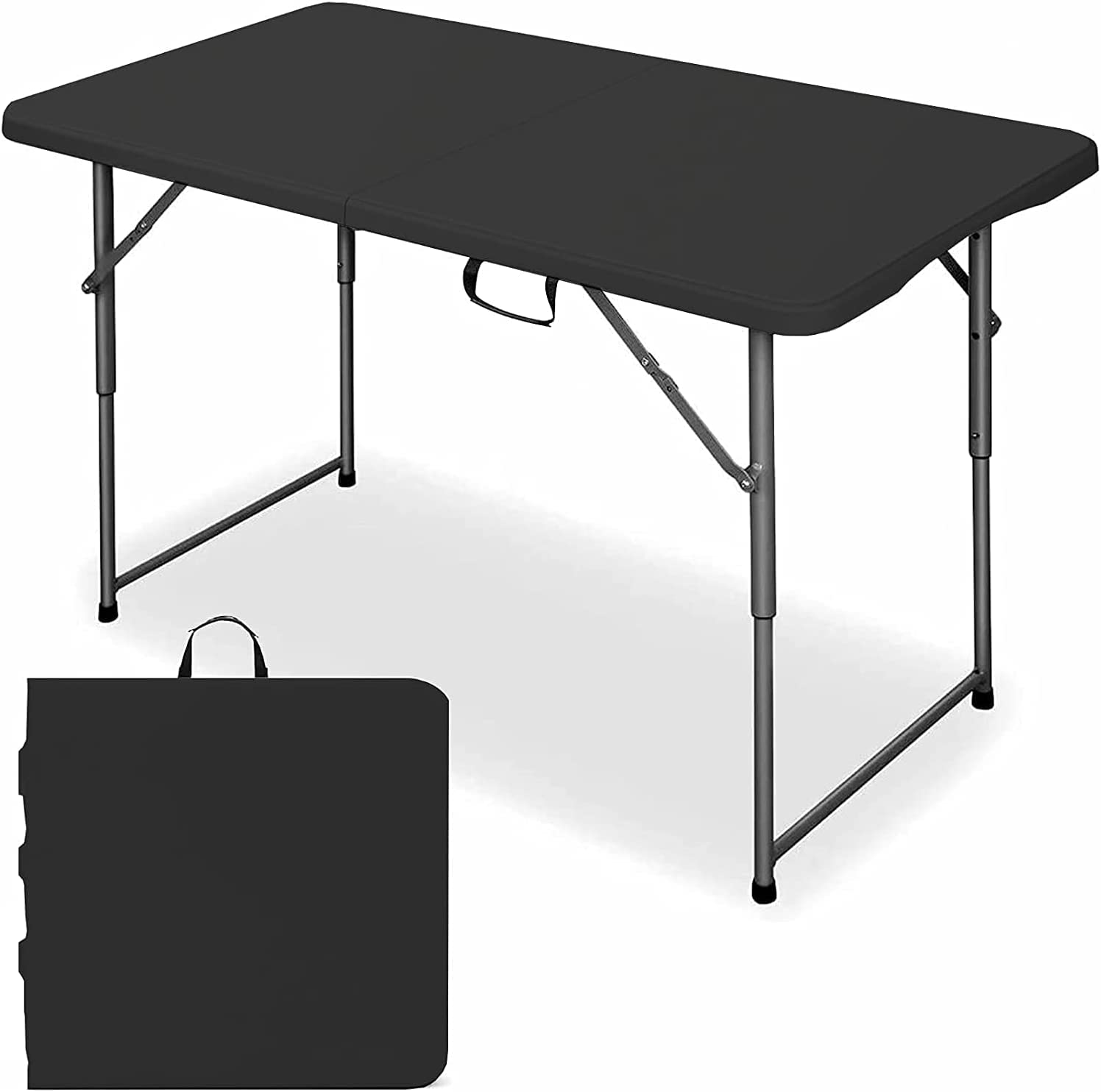 Edtian Folding, 4ft Small, Portable & Foldable for Indoor & Outdoor Use, Sturdy, Compact Card Table for Camping, Crafting, Black