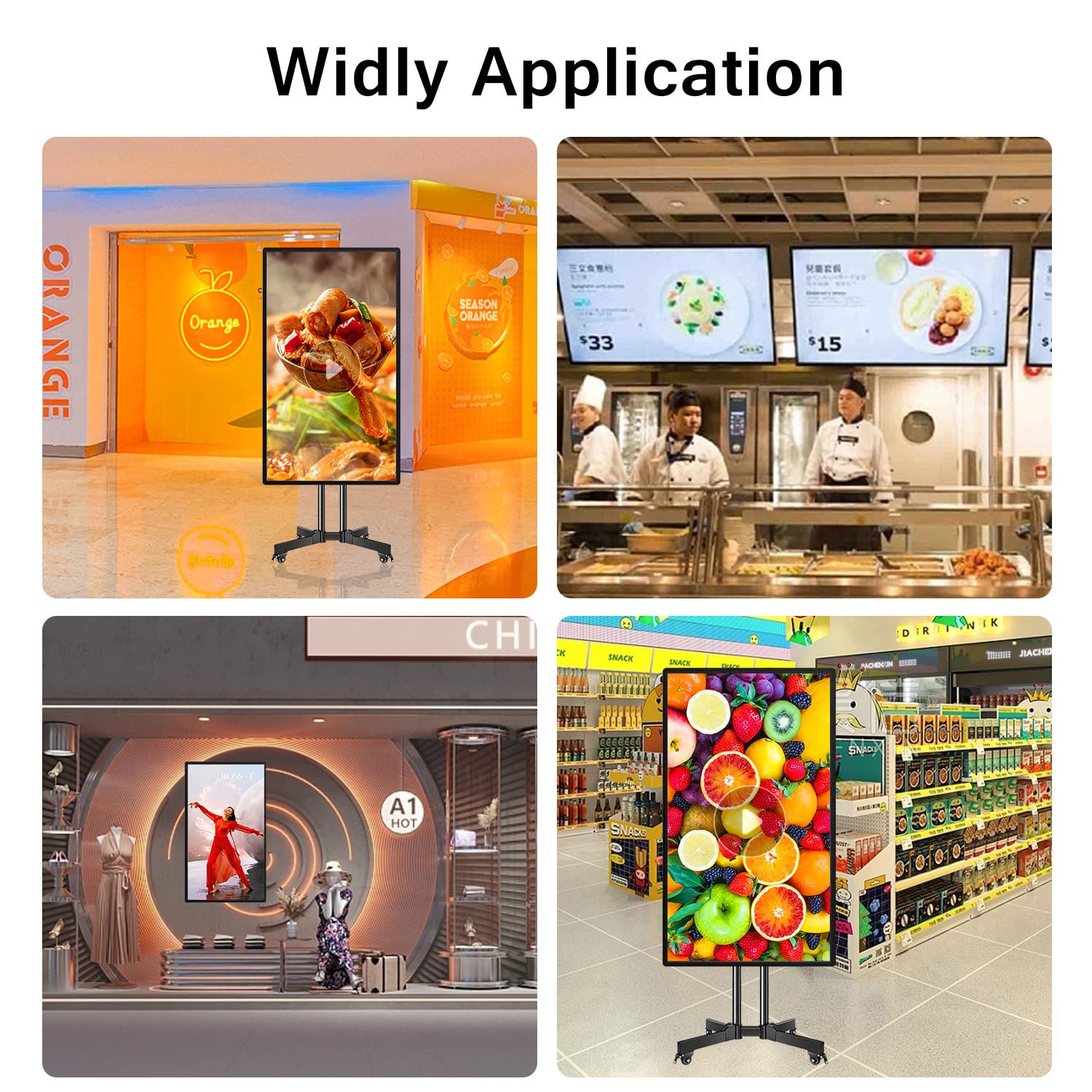 JYXOIHUB Digital Signage Displays 43 Inch Touch HD Screen Interactive Smart Board Movable Type Signage Display AD Media Player for Commercial Restaurant Display and Broadcast(Only Displays Board)