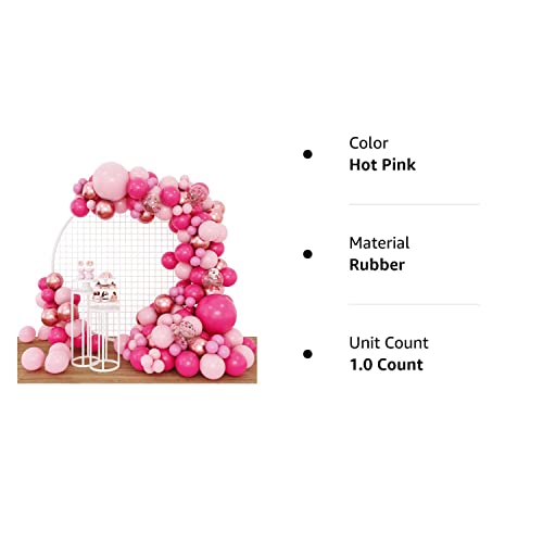 RUBFAC Pink Balloon Arch Garland Kit, Hot Pink Rose Gold Chrome Balloons for Birthday Shower Princess Theme Party Background Decorations