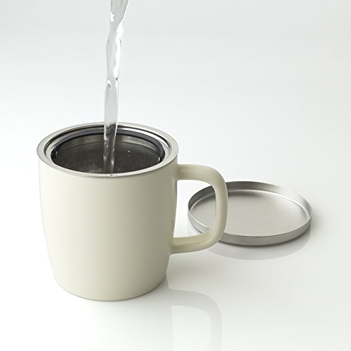 FORLIFE Dew Satin Finish Brew-In-Mug with Basket Infuser & Stainless Lid 11 oz. (Natural Cotton)