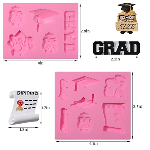 Graduation Molds Silicone,Graduation Fondant Molds With Owl Grad Cap Diploma Scroll Silicone Molds For Chocolate Candy Cookie Cupcake Cake Decoration for 2024 Graduation Celebration