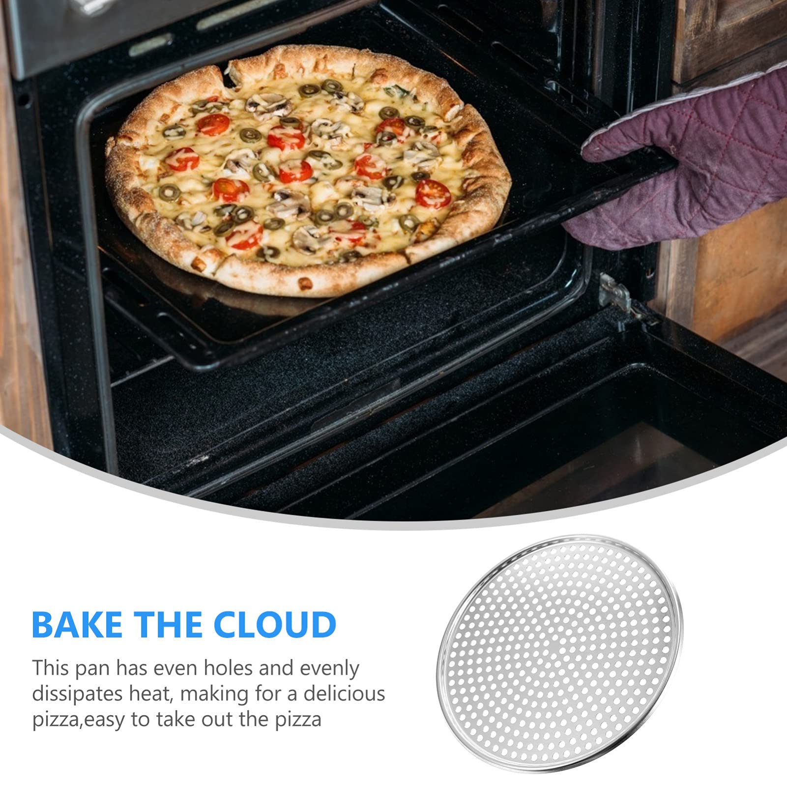 Hemoton Pizza Oven Tools 9 Inches Pizza Pan Even Heating Accessories Non Stick Tray Kitchen Tools Plate Hole Home Baking Bakeware Perforated Aluminum Alloy Kitchen Gadget Perforated Pizza Pan
