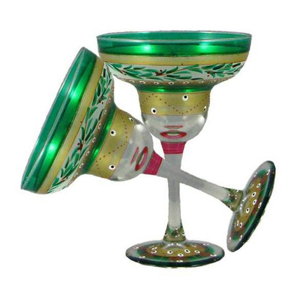Golden Hill Studio Hand Painted Margarita Glasses Set of 2 - Moroccan Mosaic Forest Collection - Hand Painted Glassware by USA Artists - Unique and Decorative Margarita Glasses, Kitchen Table Décor