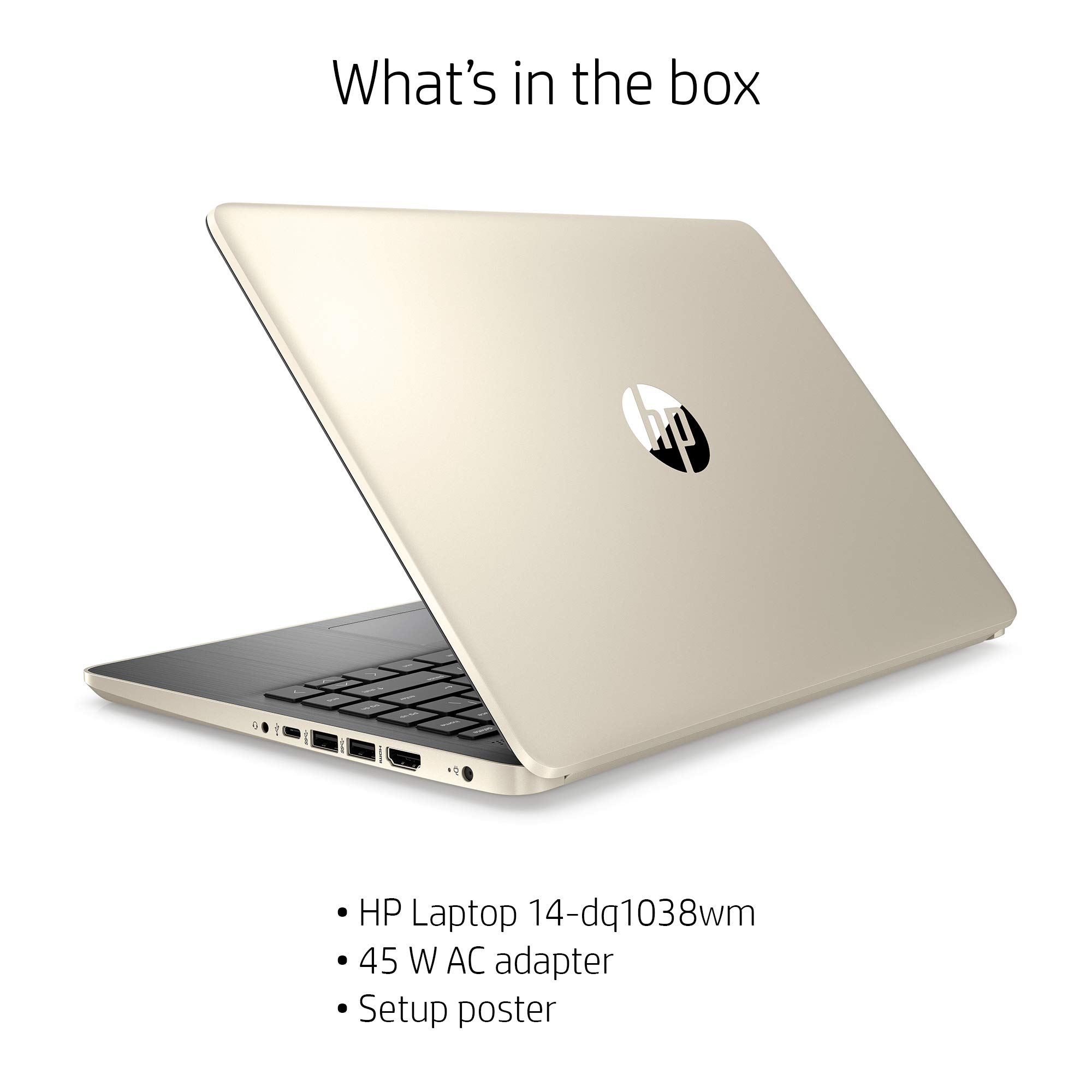 HP 2022 14'' HD Home and Business Laptop PC Intel 10th Gen 2-Core i3-1005G1 32GB DDR4 RAM 1TB M.2 SSD Intel UHD Graphics WiFi AC BT USB-C HDMI RJ45 Webcam Gold Windows 11 Pro w/Accessories
